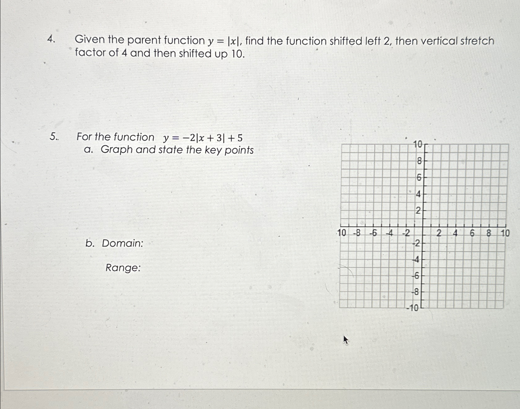 Solved Given the parent function y=|x|, ﻿find the function | Chegg.com