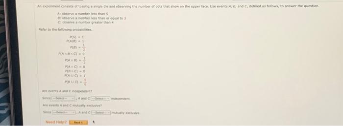 Solved An experiment consists of tossing a single die and | Chegg.com