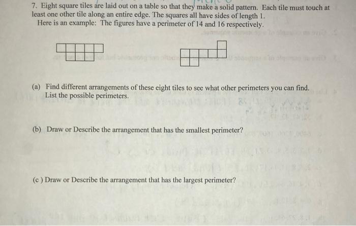 Solved 7. Eight square tiles are laid out on a table so that | Chegg.com