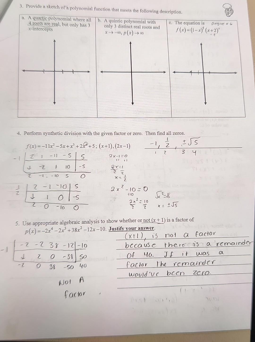 3. Provide a sketch of a polynomial function that | Chegg.com