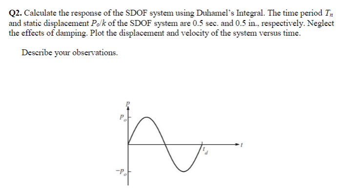 Q2. ﻿Calculate the response of the SDOF system using | Chegg.com