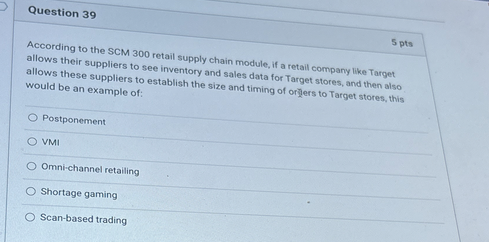 Solved Question 395 ﻿ptsAccording to the SCM 300 ﻿retail | Chegg.com