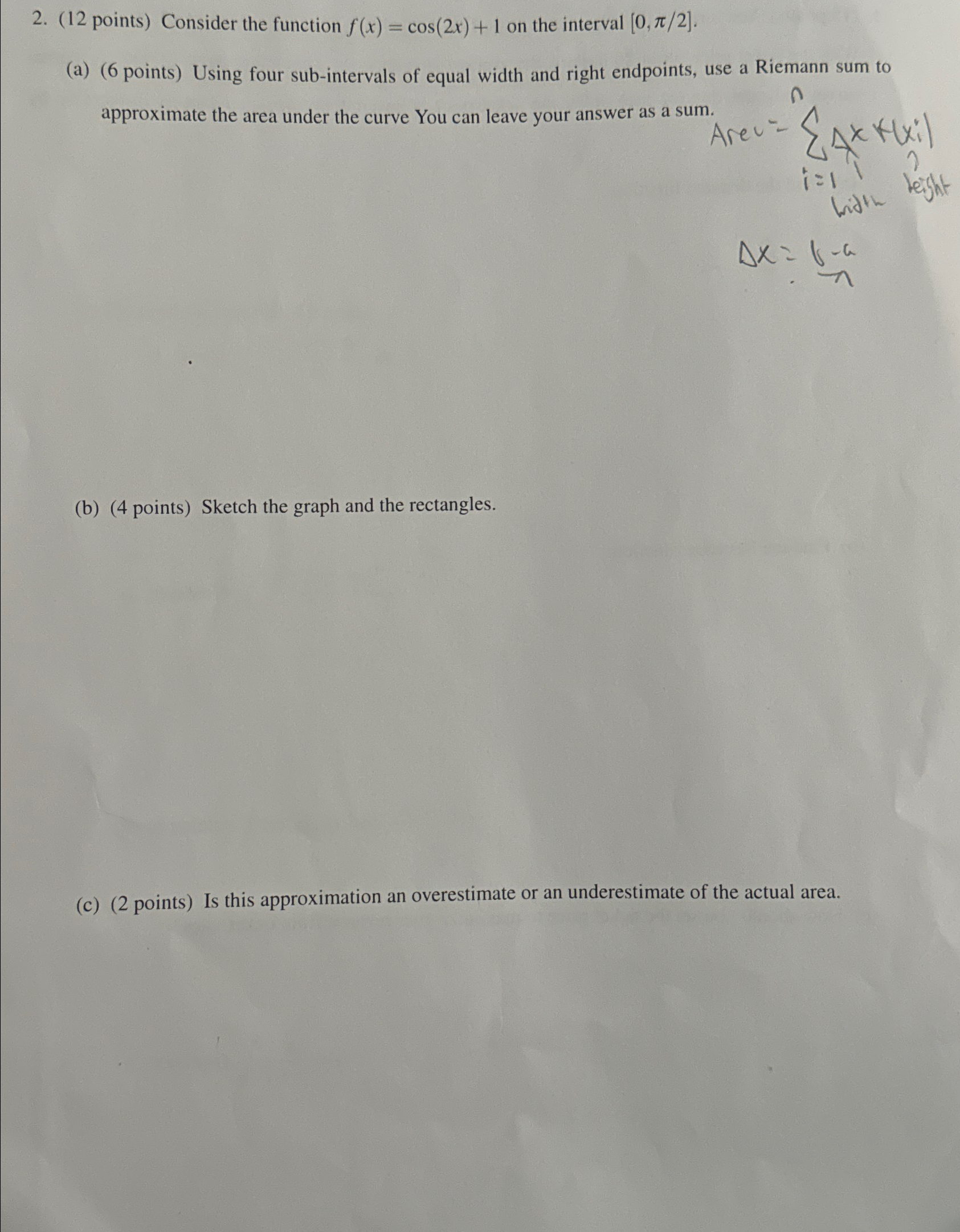 Solved (12 ﻿points) ﻿Consider the function f(x)=cos(2x)+1 | Chegg.com