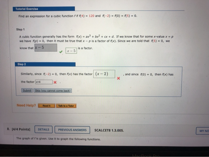 Solved Tutorial Exercise Find an expression for a cubic | Chegg.com