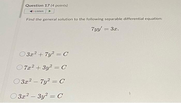 Solved Find The General Solution To The Following Separable
