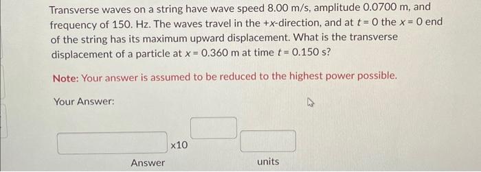 Solved Transverse waves on a string have wave speed 8.00 | Chegg.com