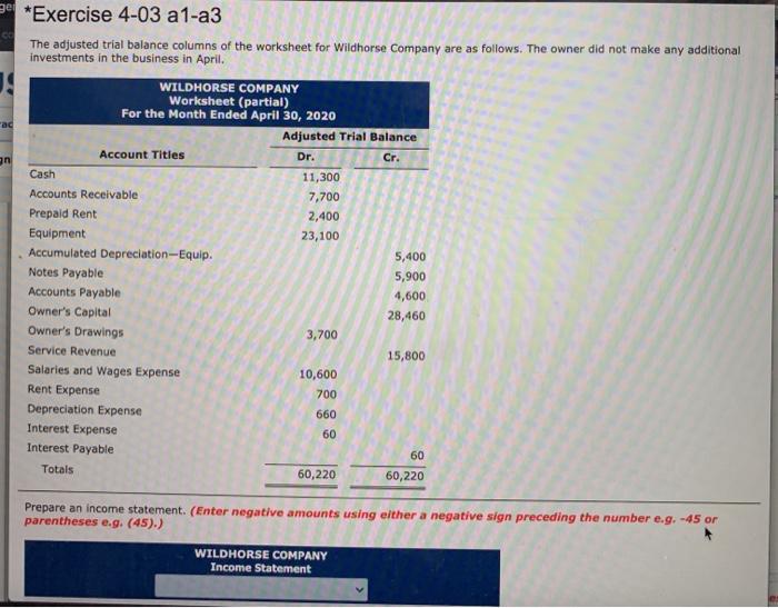 Solved ac Dr. el *Exercise 4-03 a1-a3 The adjusted trial | Chegg.com
