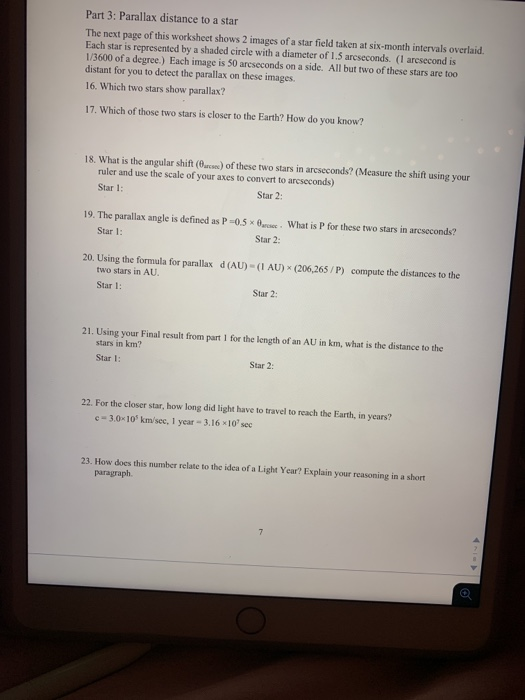 Solved Part 3: Parallax distance to a star The next page of | Chegg.com