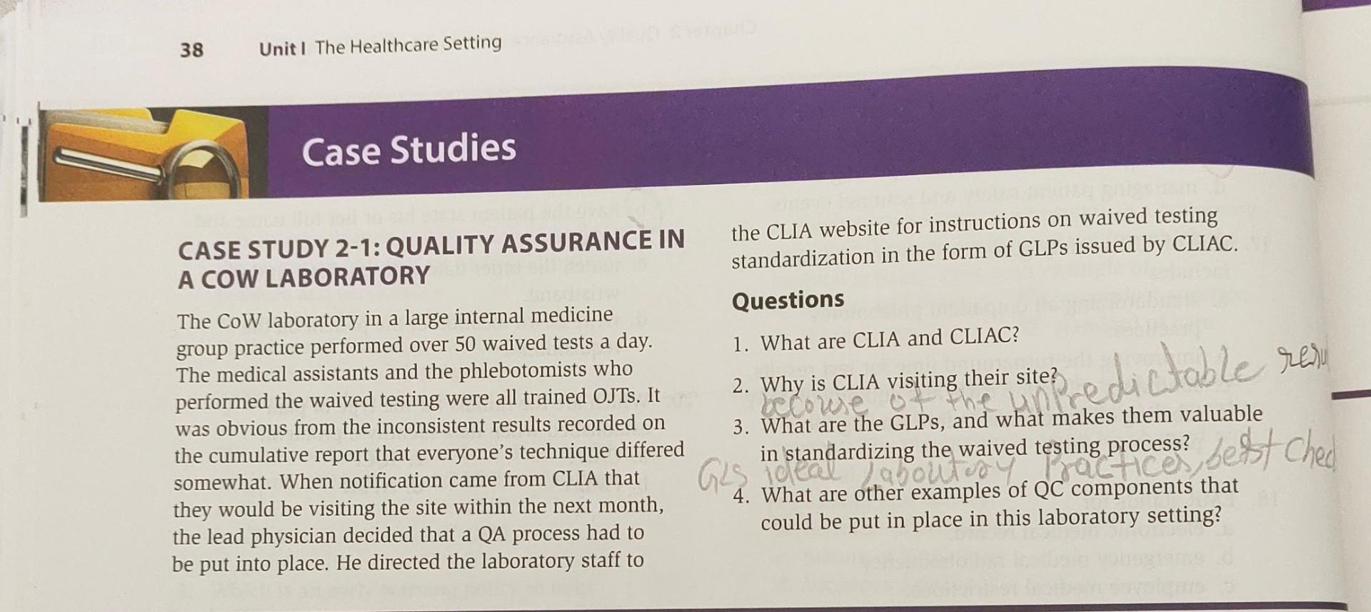 Solved Case Studies CASE STUDY 2-1: QUALITY ASSURANCE IN the | Chegg.com