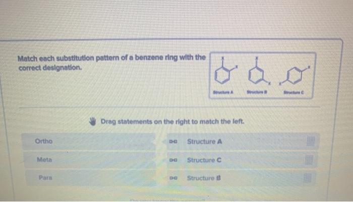Solved Match each substitution pattern of a benzene ring | Chegg.com