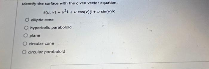 Solved Identify the surface with the given vector equation. | Chegg.com