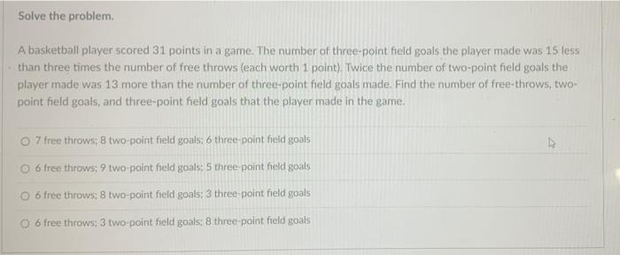 Solved A basketball player scored 31 points in a game. The | Chegg.com