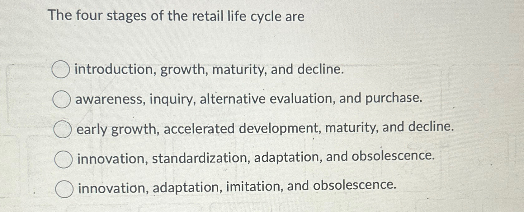 Solved The four stages of the retail life cycle | Chegg.com