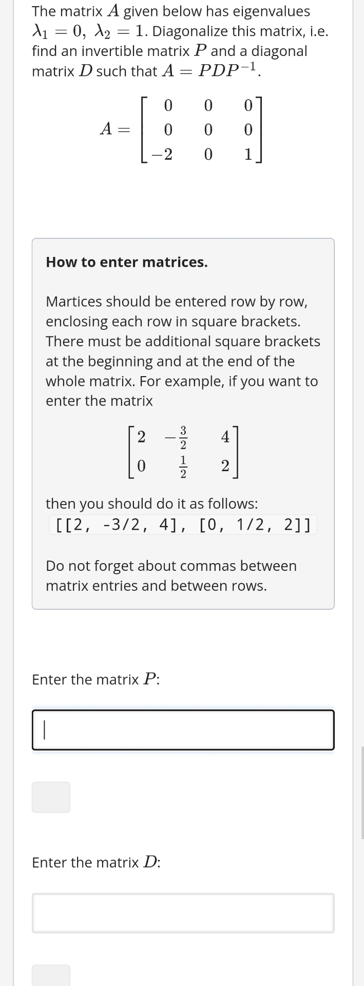 Solved The matrix A given below has eigenvalues λ1=0,λ2=1. | Chegg.com