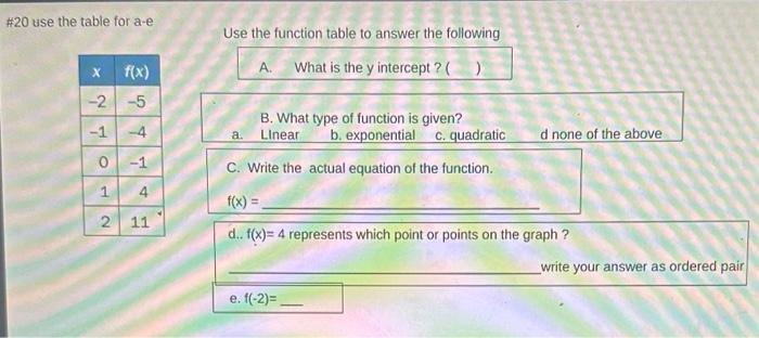 Solved \#20 use the table for a-e Use the function table to | Chegg.com