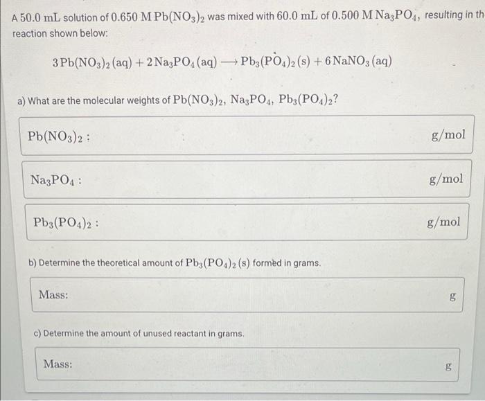 Solved A 50.0 mL solution of 0.650 M Pb(NO3)2 was mixed with | Chegg.com