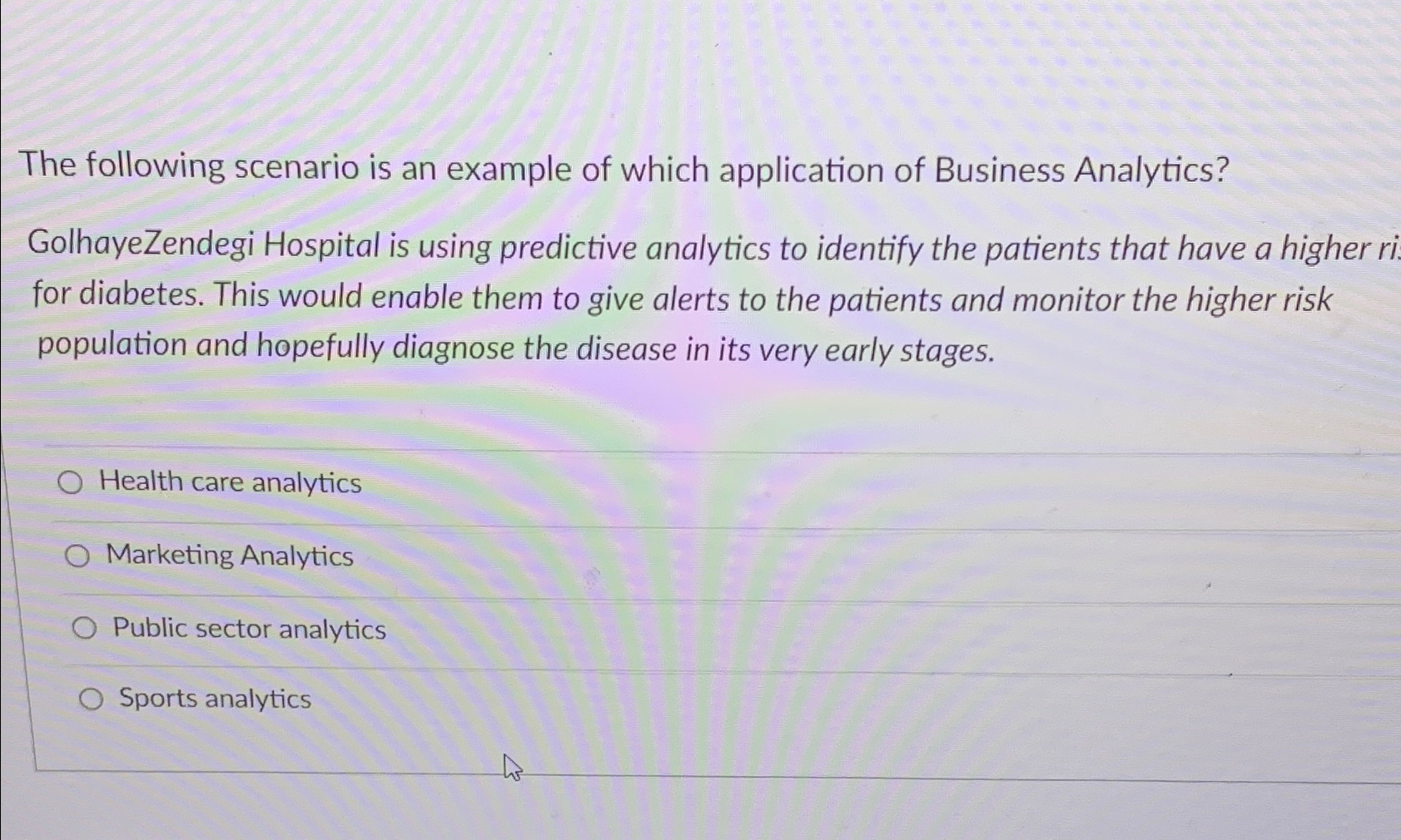 Solved The following scenario is an example of which | Chegg.com