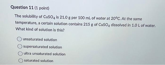 Solved The solubility of CuSO4 is 21.0 g per 100 mL of water | Chegg.com