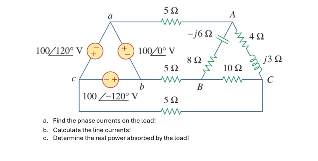 a. ﻿Find the phase currents on the load!b. ﻿Calculate | Chegg.com