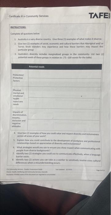 TAFEI instactioks:INSTRUCTIONS: Complete ail | Chegg.com