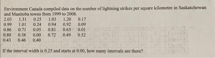 Solved Environment Canada compiled data on the number of | Chegg.com