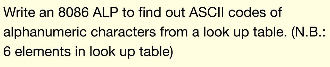 Solved Write an 8086 ALP to find out ASCII codes of | Chegg.com