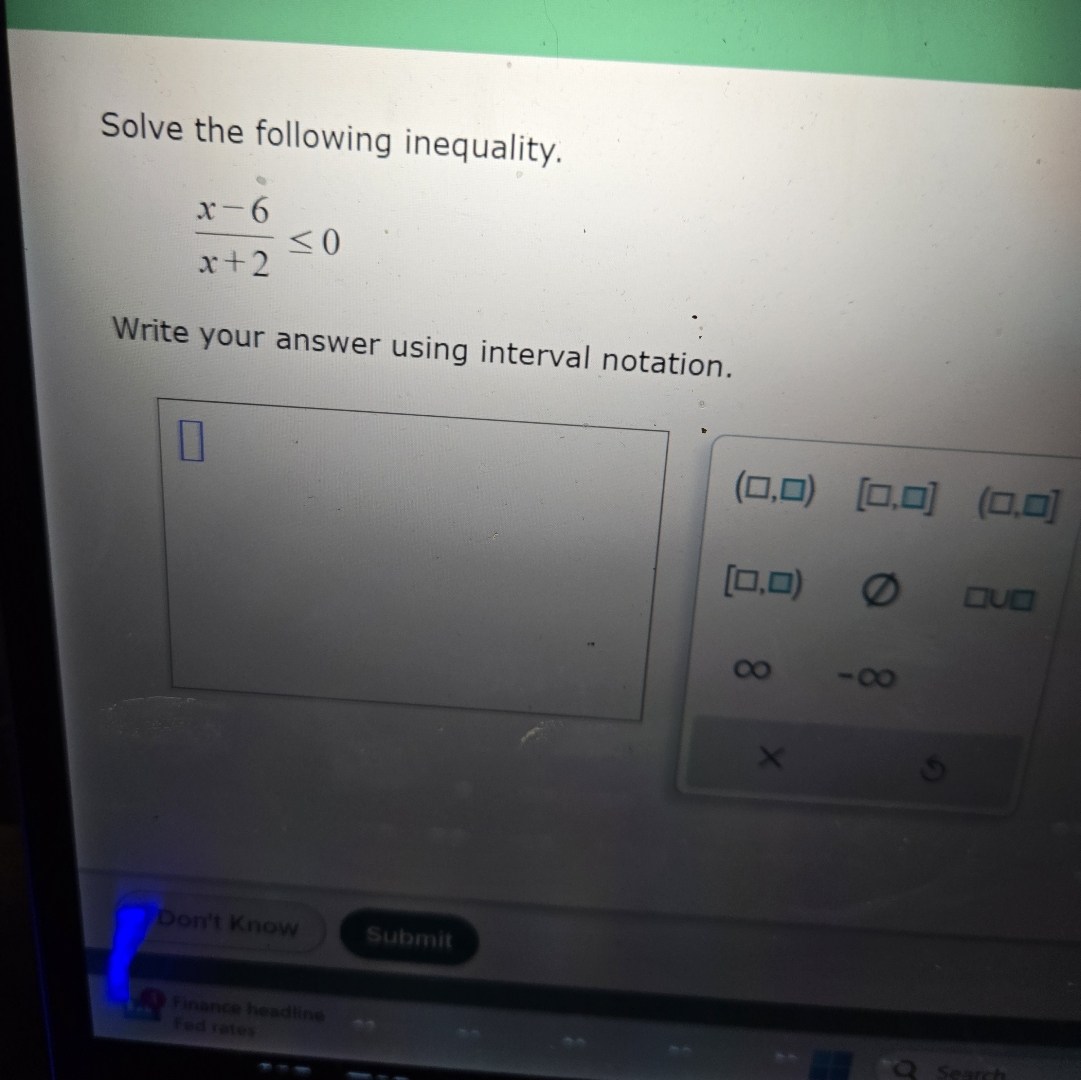 Solved Solve the following inequality.x-6x+2≤0Write your | Chegg.com