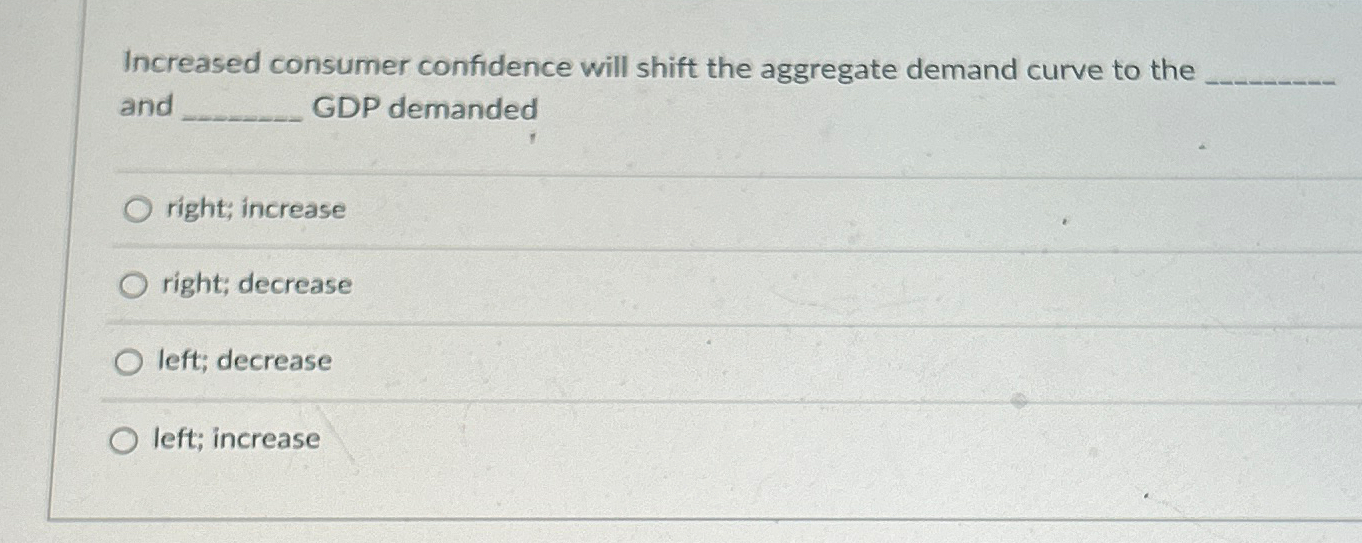 Solved Increased consumer confidence will shift the | Chegg.com
