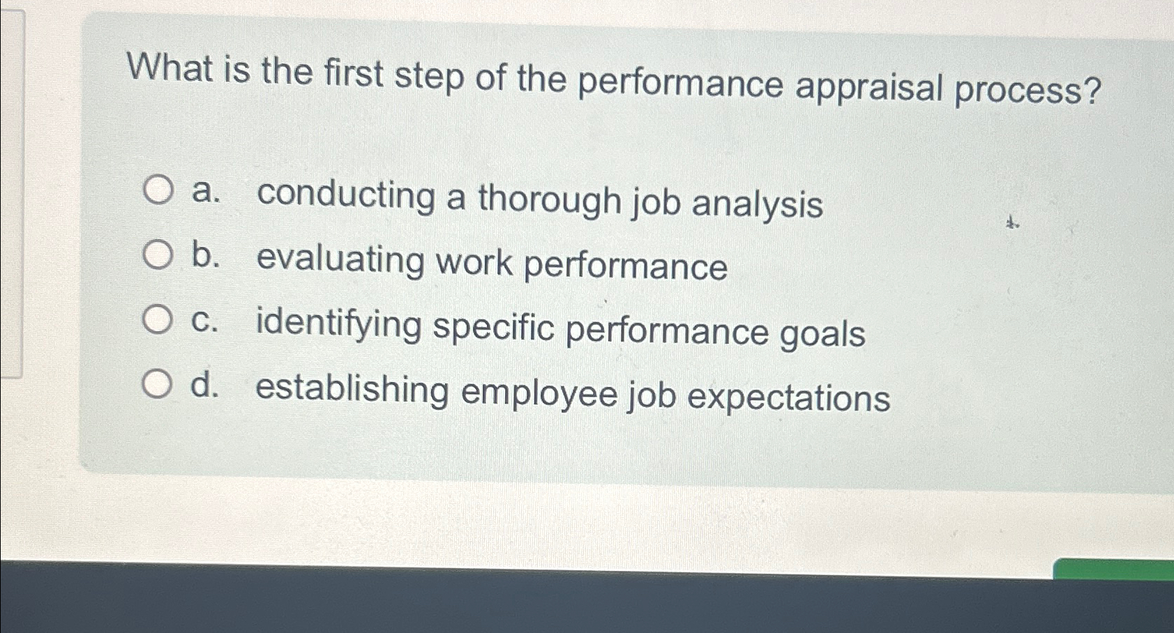 Solved What is the first step of the performance appraisal | Chegg.com