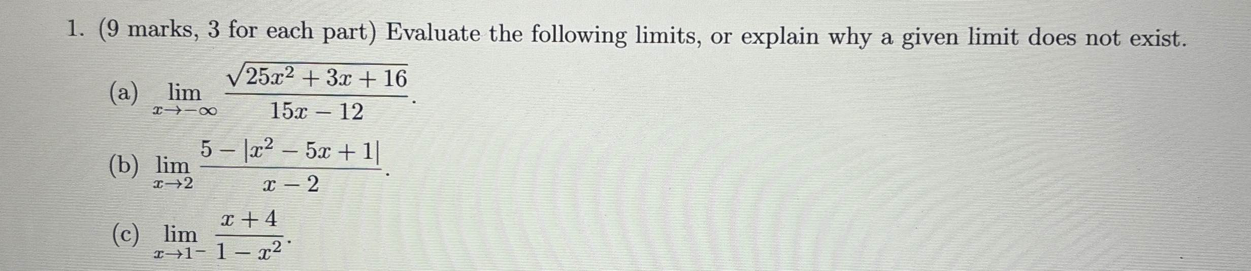 Solved (9 ﻿marks, 3 ﻿for each part) ﻿Evaluate the following | Chegg.com