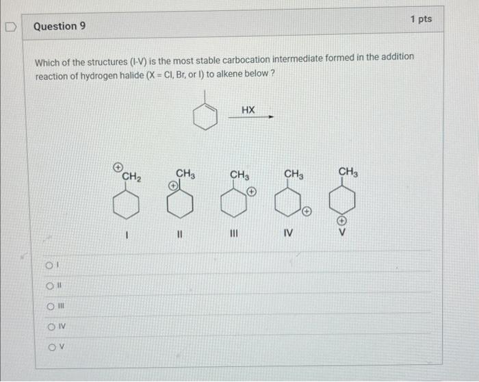 Solved Which of the structures (I-V) is the most stable | Chegg.com