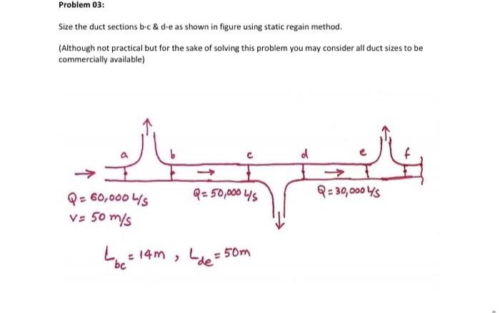 Solved Problem 03: Size the duct sections b-c& d-e as shown | Chegg.com