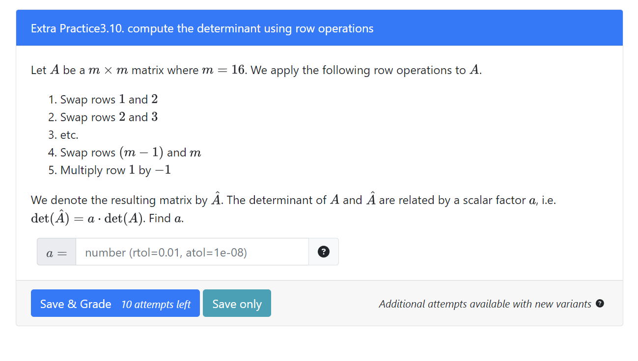 Solved Extra Practice3 10 compute The Determinant Using