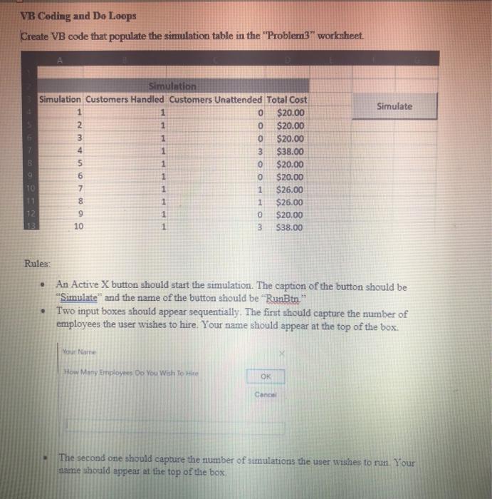 VB Coding and Do Loops Create VB code that populate | Chegg.com