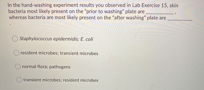 Solved In the hand-washing experiment results you observed | Chegg.com