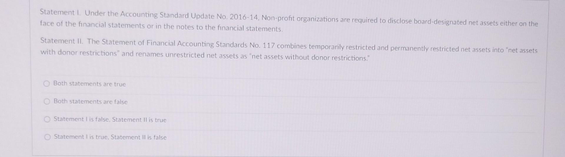 Solved Statement I. Under the Accounting Standard Update No. | Chegg.com
