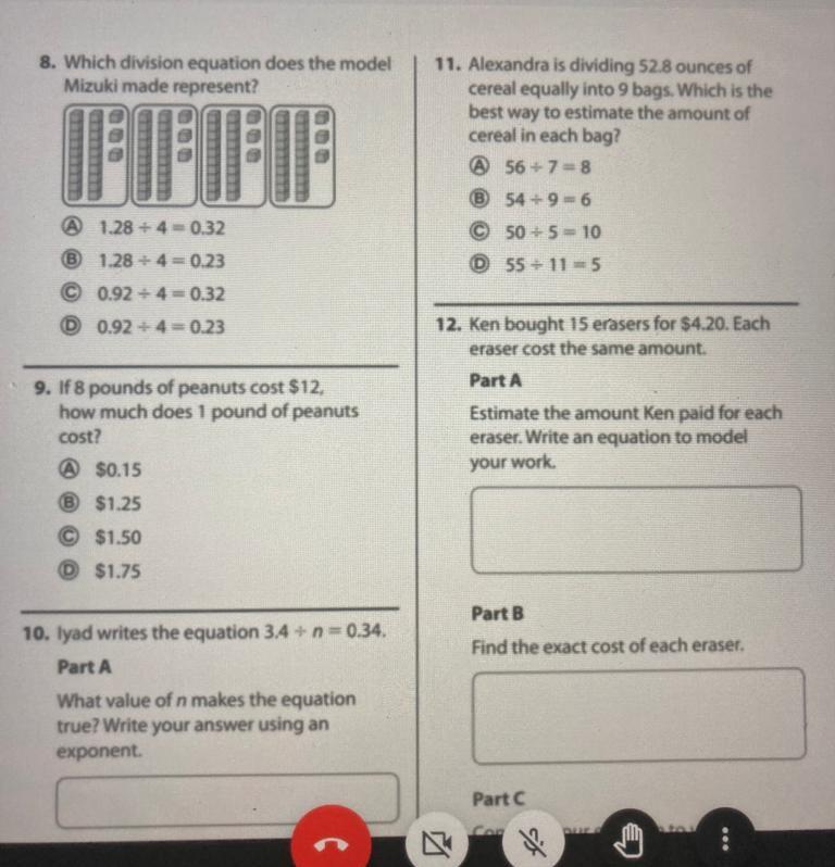 Solved 8. Which division equation does the model Mizuki made | Chegg.com
