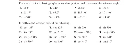 Solved Draw each of the following angles in standard | Chegg.com
