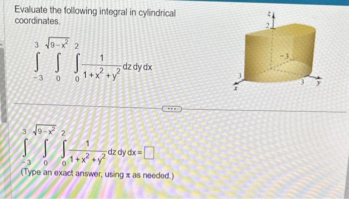 Solved Evaluate the following integral in cylindrical | Chegg.com