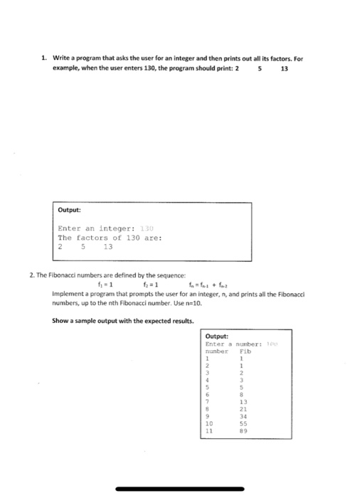 Solved 1. Write a program that asks the user for an integer | Chegg.com