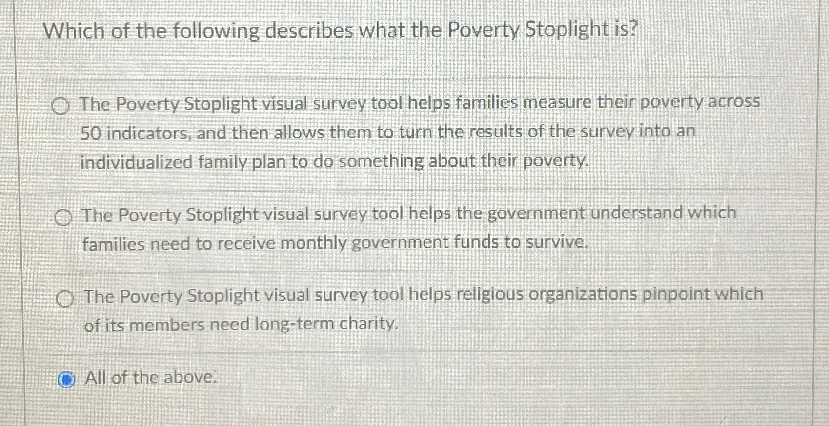 Solved Which of the following describes what the Poverty | Chegg.com