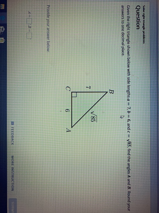 Solved Solve right triangle problems Question Given the | Chegg.com