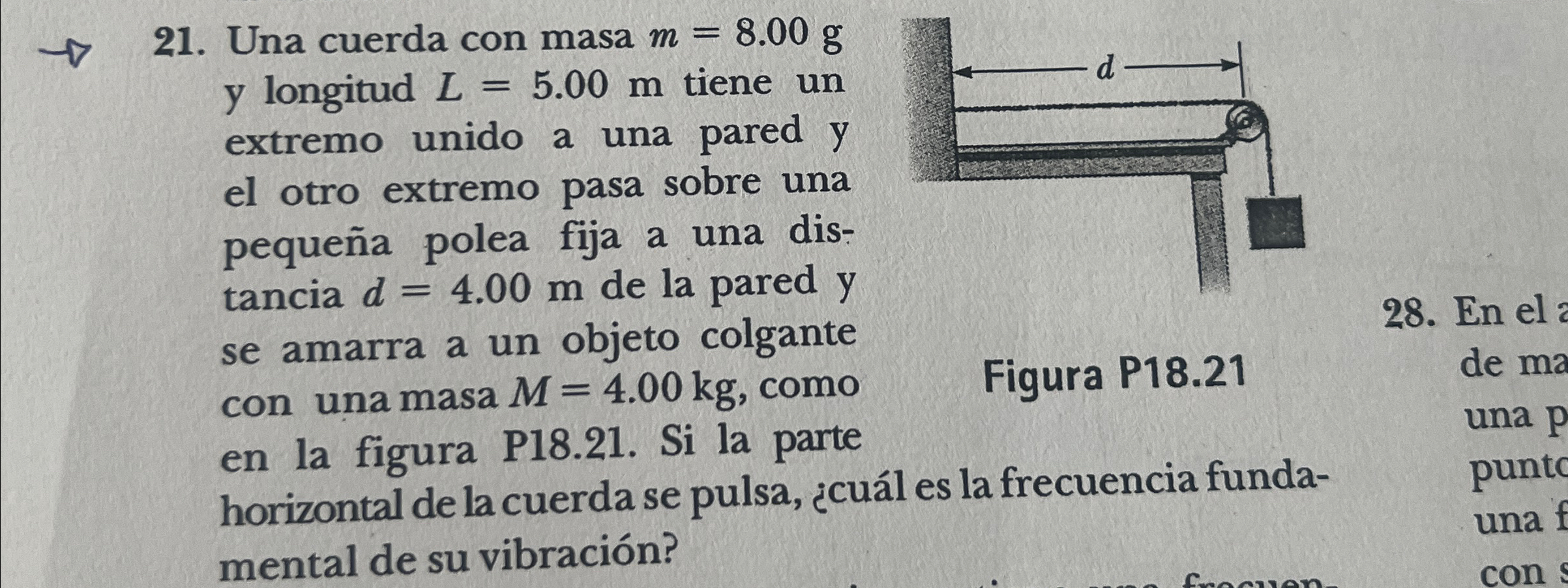 Solved → 21. ﻿Una cuerda con masa m=8.00gy longitud L=5.00m | Chegg.com