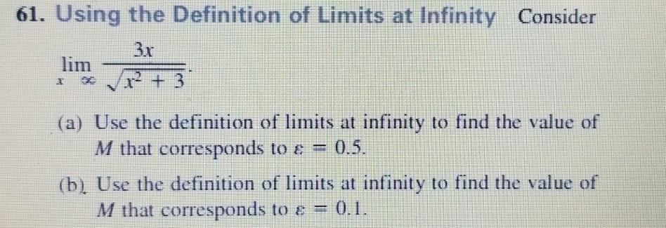 Solved 61. Using the Definition of Limits at Infinity | Chegg.com