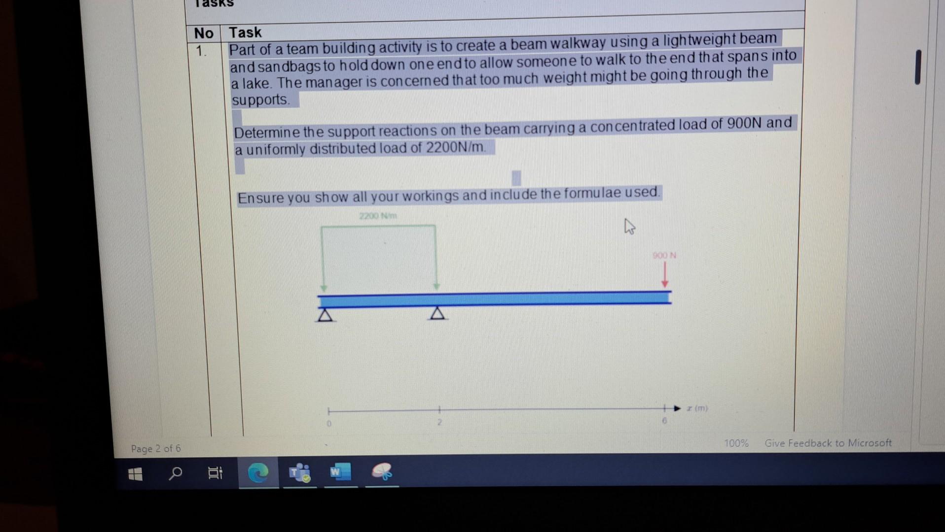 Solved Part of a team building activity is to create a beam | Chegg.com