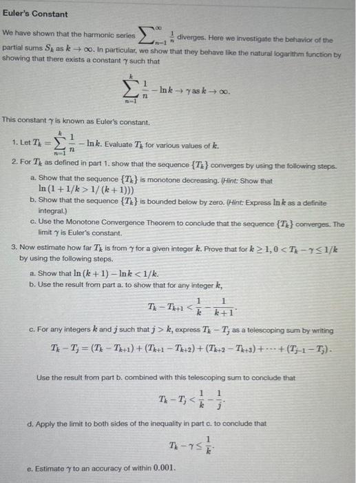 Solved Euler's Constant We have shown that the harmonic | Chegg.com