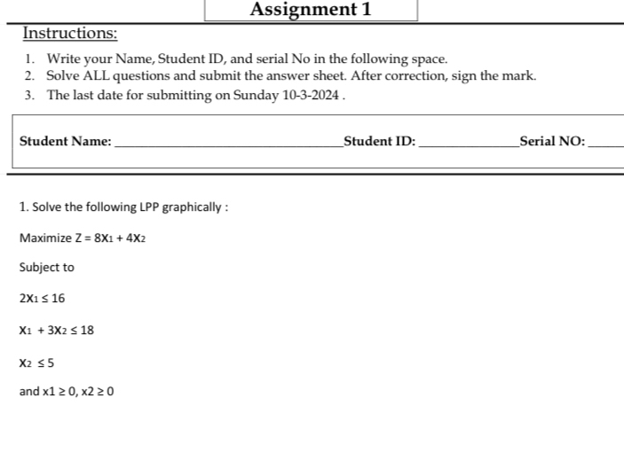Solved Assignment 1Instructions:Write your Name, Student ID, | Chegg.com