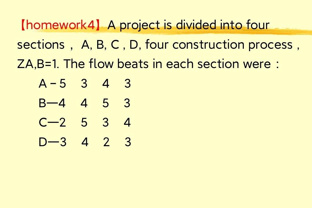 Solved (homework 4) A project is divided into four sections, | Chegg.com