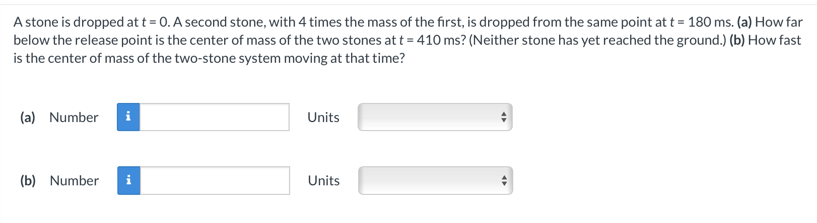 Solved A stone is dropped at t=0. ﻿A second stone, with 4 | Chegg.com