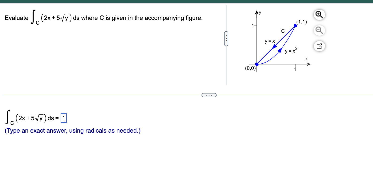 Solved Evaluate ∫C﻿(2x+5y2)ds ﻿where C ﻿is given in the | Chegg.com